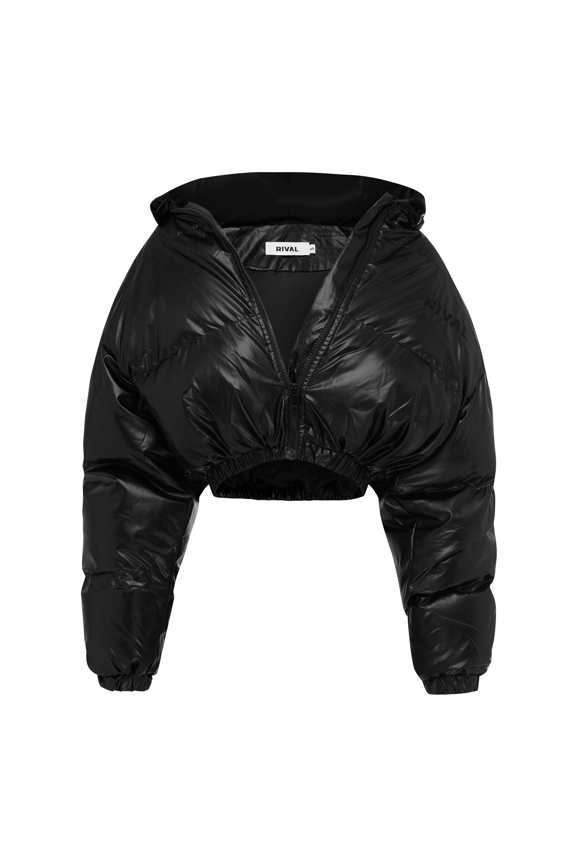 ‘VENOM’ Wet Look Cropped Puffer - Black **FREE GIFT** – RIOT AVE